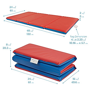 ECR4Kids Premium Folding Rest Mat, 4-Section, 2in, Sleeping Pad, Blue/Red, 1-Piece