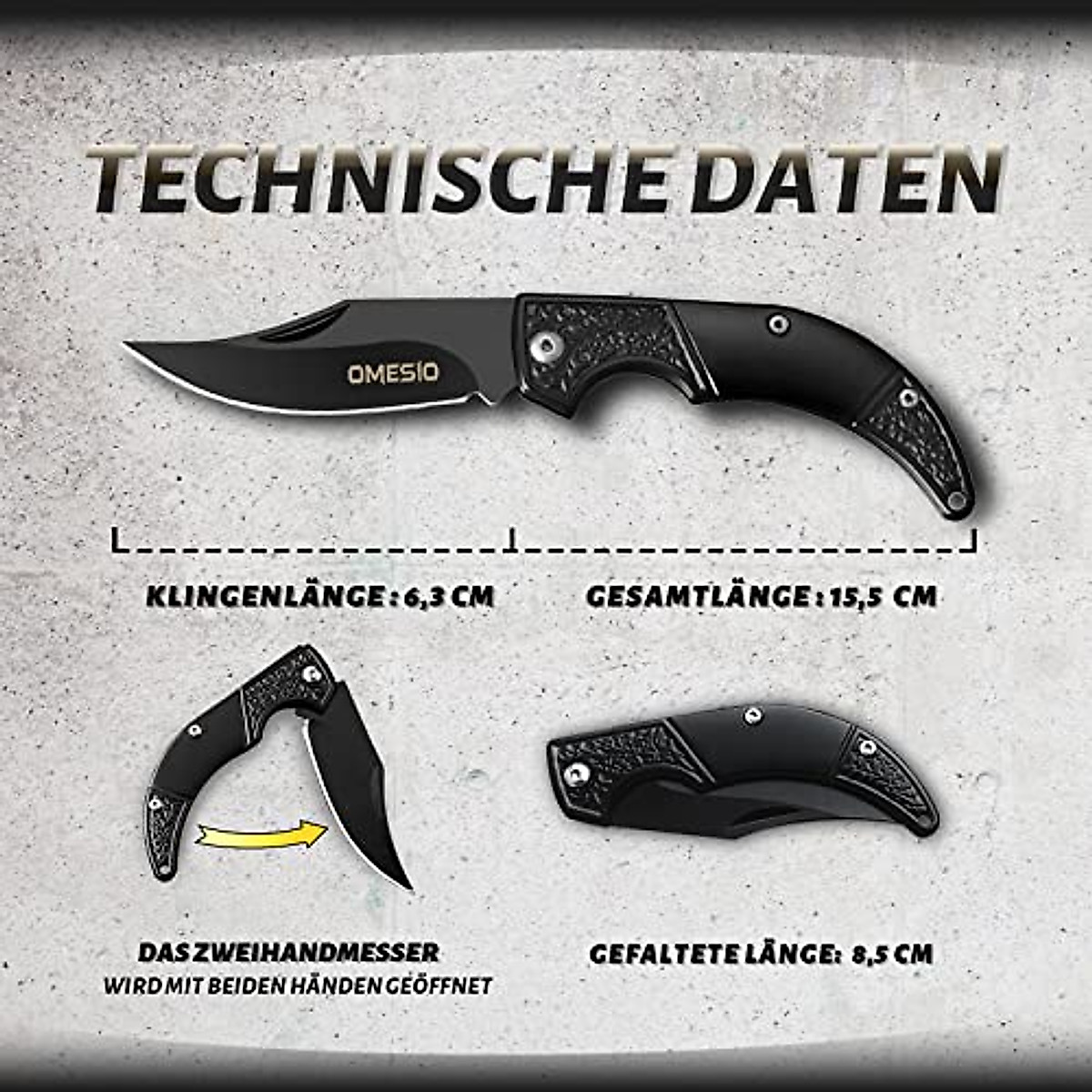 Omesio Pocket Knife Mini 3.34 inch Small Two-Handed Folding Knife Two-Handed Knife Keychain Knife Outdoor Sharp Black