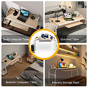 PaNeTnya Mobile Multifunctional Table Computer Desk,Height Adjustable Overbed Table with Wheels,Standing Workstation Laptop Cart,Rolling Bed Desk for Bedroom,Dining Room,Living Room