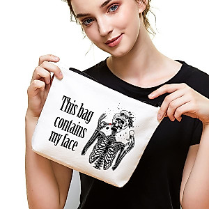 IHopes+ Funny Skeleton Makeup Bag Gift for Women Best Friends Sister | This Bag Contains My Face Makeup Zipper Pouch Bag Cosmetic Travel Accessories Bag Gifts halloween gifts