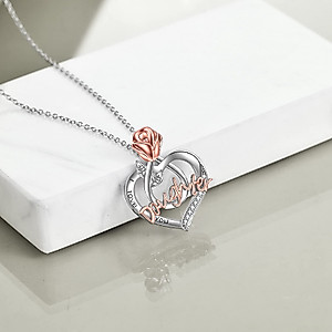 POPKIMI Gifts for Daughter Sterling Silver Daughter Necklace with Rose Flower