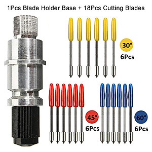 CJRSLRB CB09 Graphtec Blade Holder Base with 18Pcs Cutting Blades (30/45/60 Degree) for Silhouette Cameo 1 2 3/Portrait/Curio/Graphtec 6000/CE 5000-60 Plotter