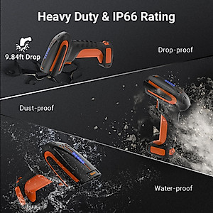 Tera Barcode Scanner Wireless 2D QR: Pro Version All New Battery Level Indicator 2500mAh Industrial Drop-Proof 1D 2D QR Bar Code Reader Works with Bluetooth 2.4G for Windows Mac Android iOS 8100Pro