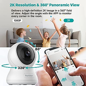 Indoor Security Camera 2K, Septekon 360° Pan Tilt Baby Monitor Pet Camera, 2.4GHz Wi-Fi Camera with Night Vision, Motion Detection, 2-Way Audio Siren, Cloud/SD Card, Compatible with Alexa,White
