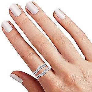 Round Shaped Lab Created Moissanite Diamond Double Infinity Chevron Enhancer Wrap Guard Ring for Womens in 18k White Gold Plated 925 Sterling Silver (0.60 Cttw, G-H/VVS1) Jewelry for Gift Size-9