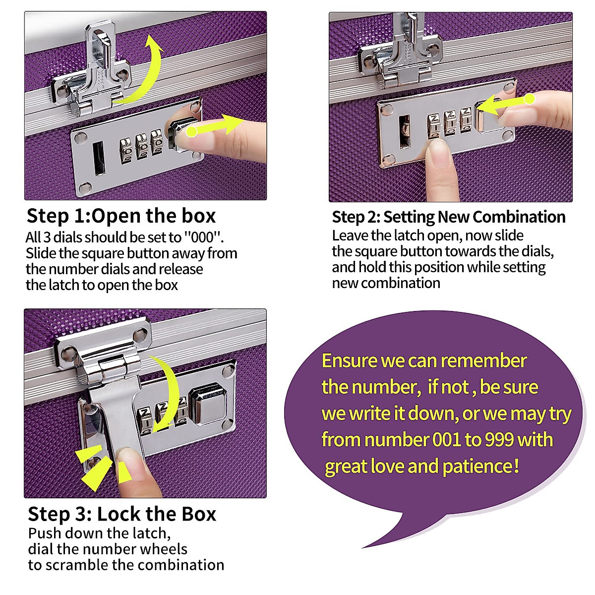 HEWEI WORKS Locking Box with Portable Storage Case, 14.2''x 7.2''x 8.2''，Childproof Medication Lock Organizer, Lockbox for Documents，Medicine & Valuables (Purple/Large)