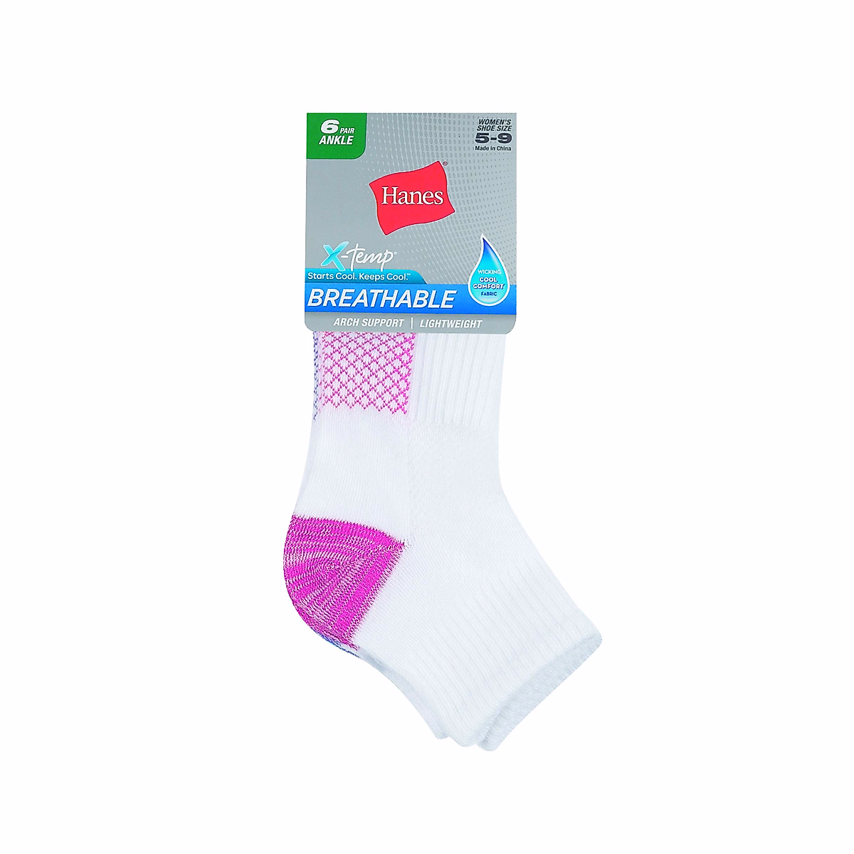 Hanes womens Hanes Women's (Pack of 6 Pair) Lightweight Breathable Ventilation Ankle fashion liner socks, White Assorted, 5 9 US