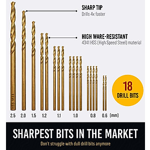 Pin Vise Small Hand Drill for Jewelry Making - Craft911 Manual Craft Drill Sharp HSS Micro Mini Twist Drill Bits Set for Resin, Rotary Tools for Wood, Jewelry, Plastic, Miniature - Golden