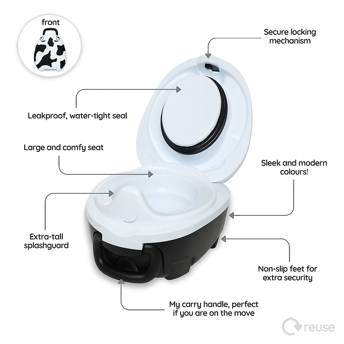 My Carry Potty - Cow Travel Potty, Award-Winning Portable Toddler Toilet Seat for Kids to Take Everywhere