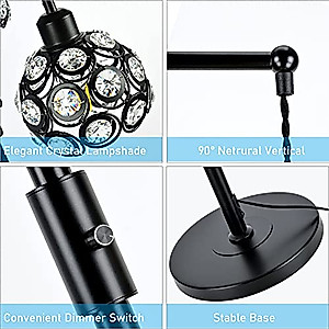 Stepeak Dimmable Crystal Floor Lamp, Industrial Farmhouse Floor Lamps for Living Room, 3-Light Black Standing Lamp for Bedroom, Modern Floor Lamp with 3 Lampshades, Rustic Tall Tree Lamp, 64inch, E26