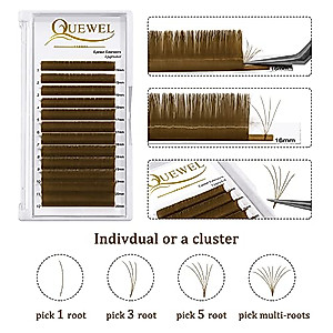 Volume Eyelash Extensions Brown 0.07mm C Curl Color Lash Extensions 15-20mm Mixed Lash Tray Rapid Blooming 3D 4D 5D 6D 8D 10D Easy Fan Volume Lashes Extensions by QUEWEL (Brown 0.07 C 15-20mm)