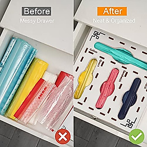 WGFKVAS Ziplock Bag Storage Organizer for Kitchen Drawer, Food Storage Bag Holders, Wood Kitchen Food Baggie Dispenser Box, Compatible with Gallon, Quart, Sandwich and Snack Variety Size Bag