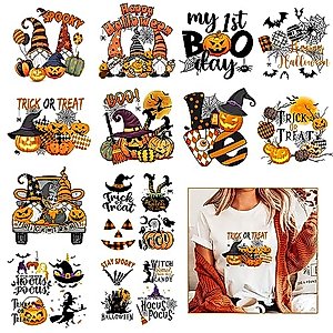 Cysincos Iron on Stickers Heat Transfer Decal Patches Vinyl for T-Shirt Clothing Hat Pillow Backpack DIY Craft Supplies (Halloween-21pcs)