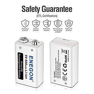 ENEGON 9V Direct USB Rechargeable Lithium-ion 650mAh Batteries with 2 in 1 Micro USB Cable for Wireless Microphone, Smoke Alarms, Electronic Toys, Walkie-Talkie and More Devices (4 Pack)