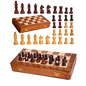 MD Continental Magnetic Wooden Chess Set Folding Board with Storage, Tournament Staunton Thick Acacia Wood Board, Portable Travel Chess, Indoor Games Kids & Adults, Brown and Beige, 10x10 Inches