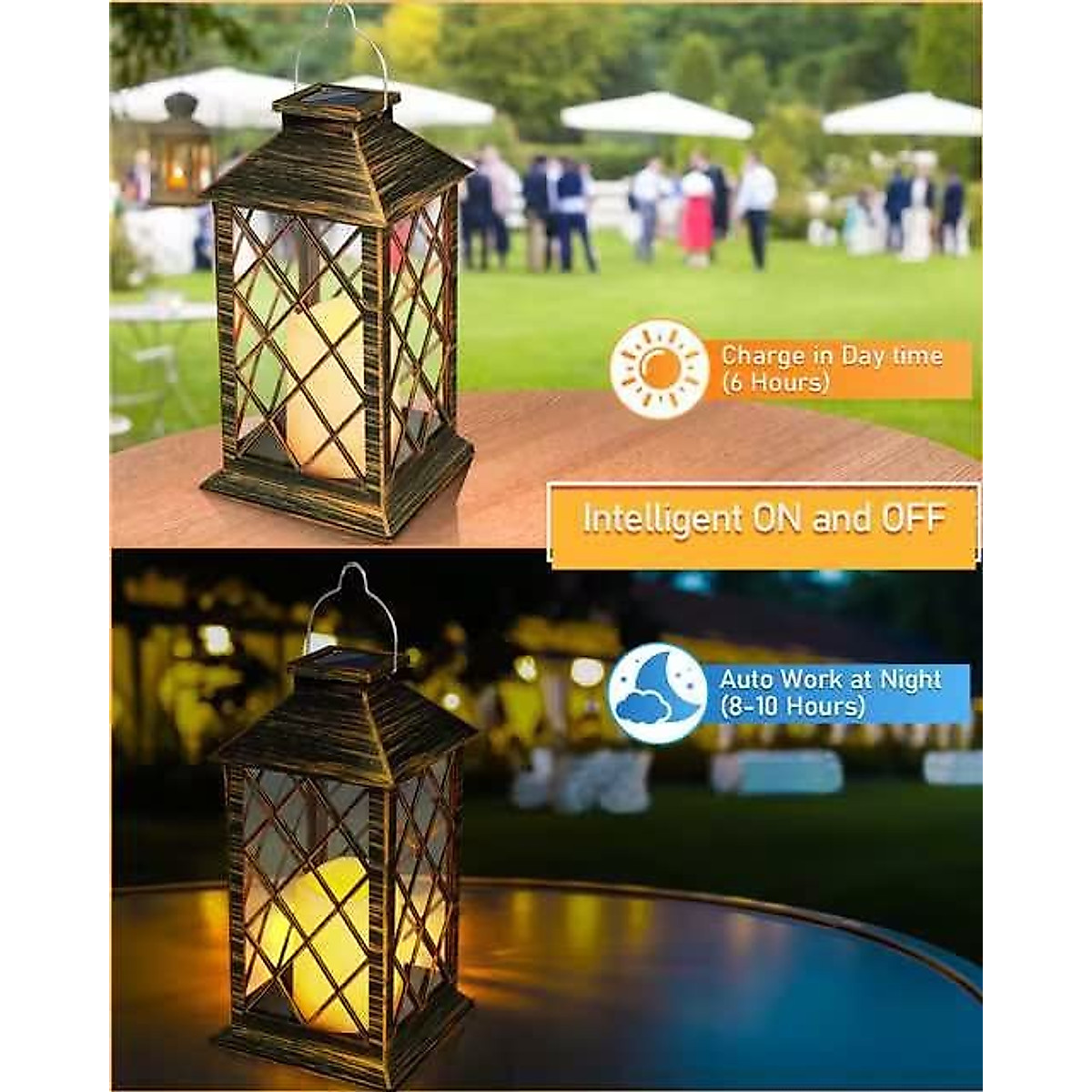 Fuairmee Solar Lanterns Outdoor Waterproof, Set of 2 Hanging Lantern with Brackets, 14 inch LED Flickering Flameless Candle Lights, Outdoor Lanterns for Front Porch Pathway Courtyard Party Patio