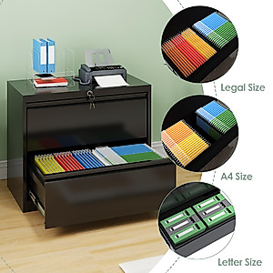 JAORD 2 Drawer Lateral Filing Cabinet, Metal Lateral File Cabinet with 2 Drawers for Letter/Legal Size, Locking File Cabinet, Black Filing Cabinet with Lock for Home Office, Assembly Required(Black)