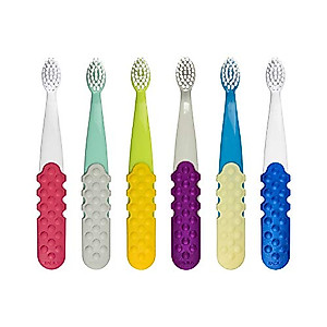 RADIUS Totz Plus Brush Kids Toothbrush Silky Soft BPA Free ADA Accepted Designed for Delicate Teeth & Gums for Children 3 Years & Up - Assorted - Pack of 6