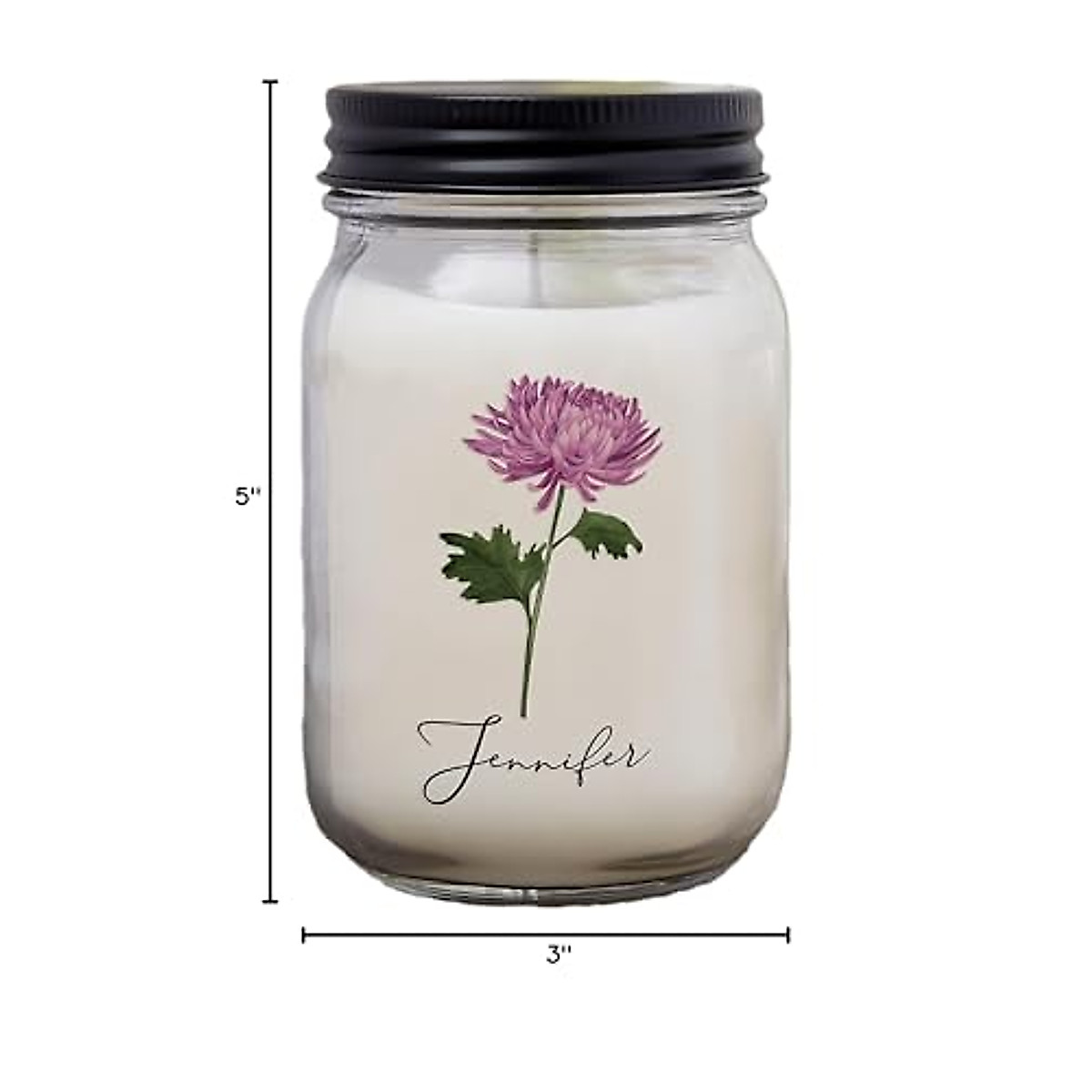 Personalization Universe Birth Month Flower Personalized Farmhouse Candle Jar, Customizable with Name, Date, and Birth Flower, Lakeside Rain Scent, 50-60 Hours Burn Time, Made in USA, for Women