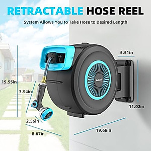 1/2"*100+5ft Garden Hose Reel Sheboren Automatic Retractable Hose Reel with Any Length Lock Wall Mount Watering Hose Reel 180°Swivel Bracket