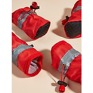 QWINEE 4pcs Dog Boots Dog Shoes Small Dog Puppy Shoes for Hot Pavement Summer Winter Outdoor Paw Protectors with Anti-Slip Sole Red M