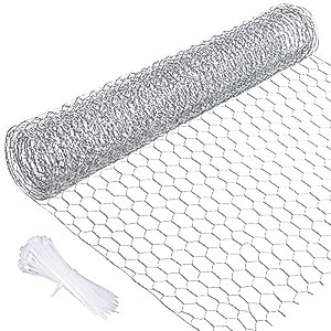 Aboofx Chicken Wire Net for Crafts, 78.7 x 13.7 inch Floral Chicken Wire, Lightweight Hexagonal Chicken Wire Fencing for Crafts Garden Poultry Project, with 100 Pieces Cable Zip Ties