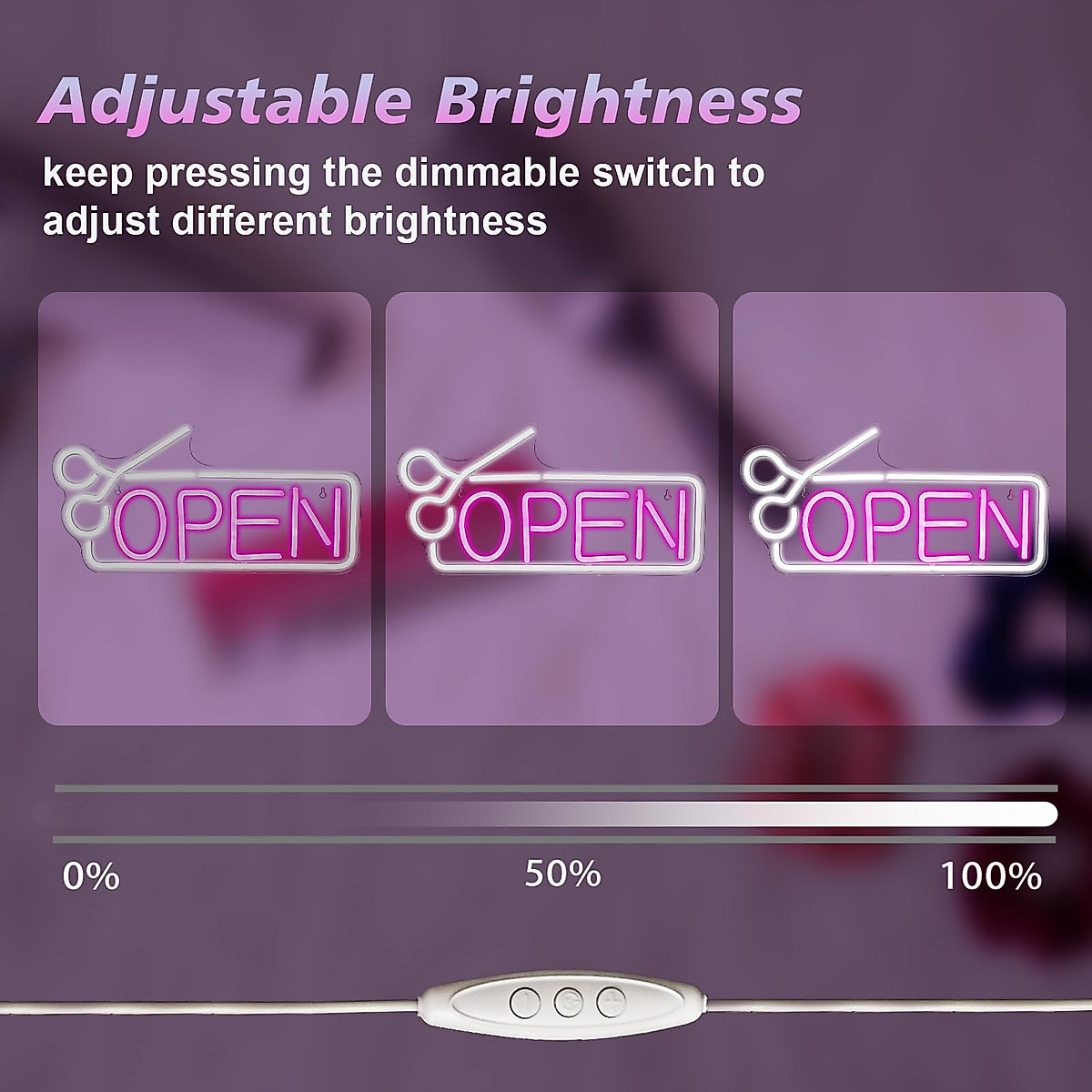 Open Neon Sign Pink White LED Sign USB Powered Neon Light up Signs for Wall Decor with Switch for Bar Salon Store Hotel Coffee Shop Club Business