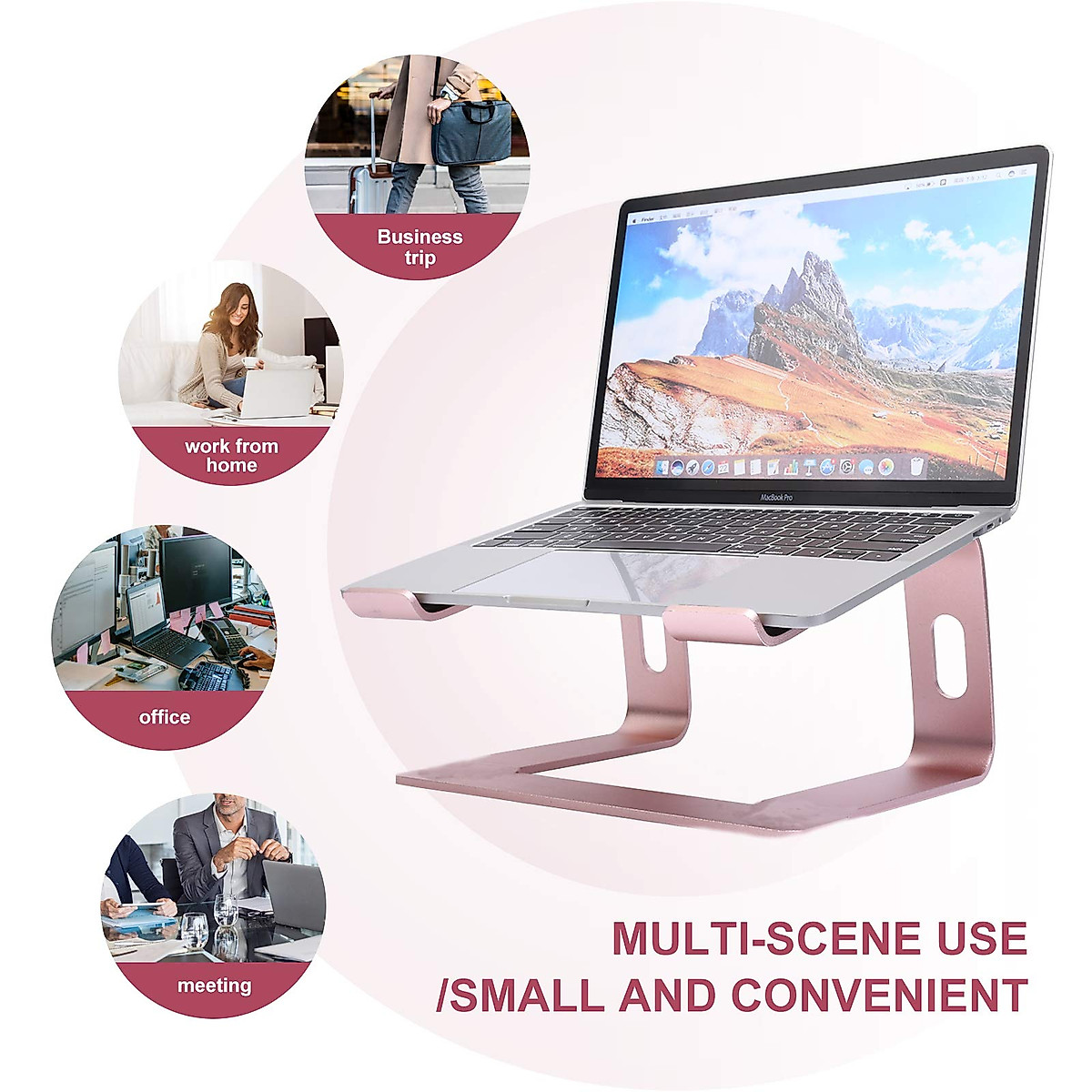 AMOTIE Laptop Desk Stand, Ergonomic Aluminum Laptops Elevator for Desk, Notebook Holder Stand Compatible with MacBook Pro/Air HP Lenovo Samsung Huawei ，All 10-15.6" Laptops，Pink Gold
