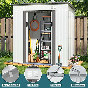 JAXPETY 4' x 6' Ft Outdoor Storage Shed, Metal Tool Shed with Vents, Lockable Door, Organizer House for Garden Backyard Patio Lawn, Weatherproof, White