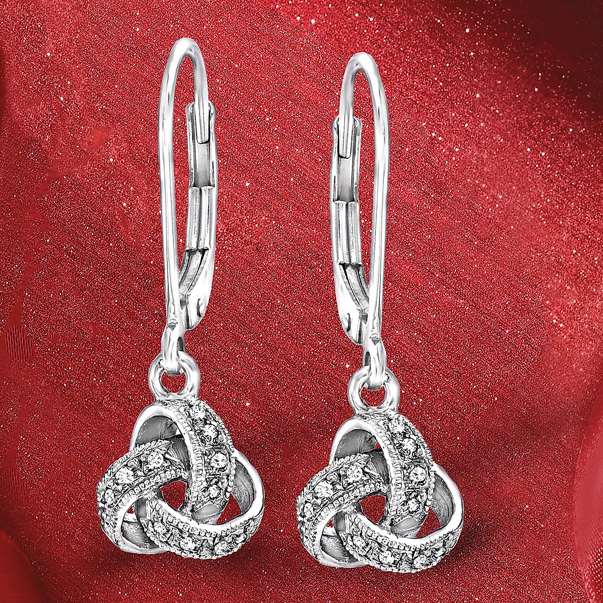 Ross-Simons Diamond-Accented Love Knot Drop Earrings in Sterling Silver