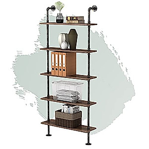 MCleanPin Industrial Shelves Ladder Bookshelves 73in Height 5 Tier Wall Mounted Bookcase, Display Storage Rack Plant Flower Stand Rustic Wood Shelves for Home Office, Bedroom, Kitchen,Living Room