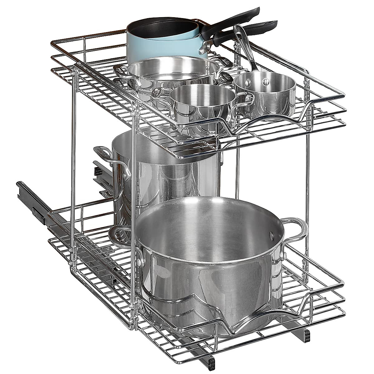 Hold N’ Storage 2 Tier Pull Out Cabinet Organizer Shelves – Heavy Duty Metal with 5 Year Limited Warranty -15"W x 21"D x 17-3/4"H