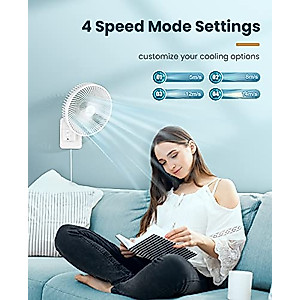 LEMOISTAR 8 Inch Small Wall Mounted Fan with Remote Control,AC/DC(12V), 90°Oscillating, 4 Speeds, Timer, Adjustable Tilt, 70-Inches Cord Ultra Quiet, for Home Office Bedroom Garage RV Camping-White
