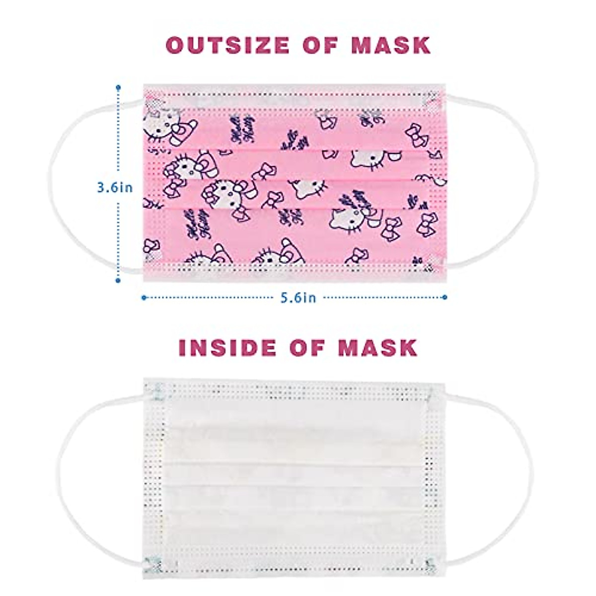 IGINOA Kids Face Mask 3 Ply Layer Safty Breathable Fabric for Girls and Boys (50 Pack)