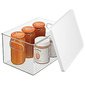 mDesign Plastic Pantry Storage Box Container with Lid and Built-In Handles - Organization for Flour, Cereal, Pasta, Rice, or Food in Kitchen Cupboard, Ligne Collection, Clear/White