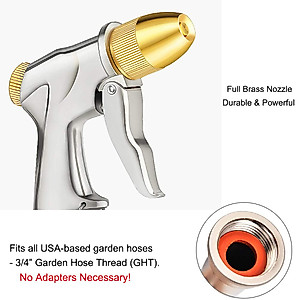 FANHAO Upgrade Garden Hose Nozzle Sprayer, 100% Heavy Duty Metal Handheld Water Nozzle High Pressure in 4 Spraying Modes for Hand Watering Plants and Lawn, Car Washing, Patio and Pet