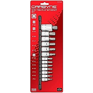CARBYNE Torx Plus (aka 6 Lobe) Bit Socket Set - 13 Piece, TP-8/IP-8 to TP-60/IP-60, S2 Steel Bits, CRV Sockets | 1/4-inch, 3/8-inch & 1/2-inch Drive