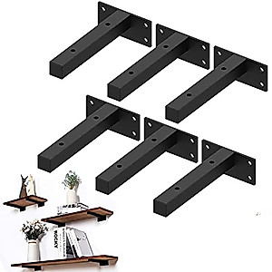 Flybath Shelf Brackets 6 Pack 6Inch / 15CM Stainless Steel Floating Bracket Heavy Duty Wood Shelves Support Wall Mounted Farmhouse Furniture Home Decorations, Matte Black