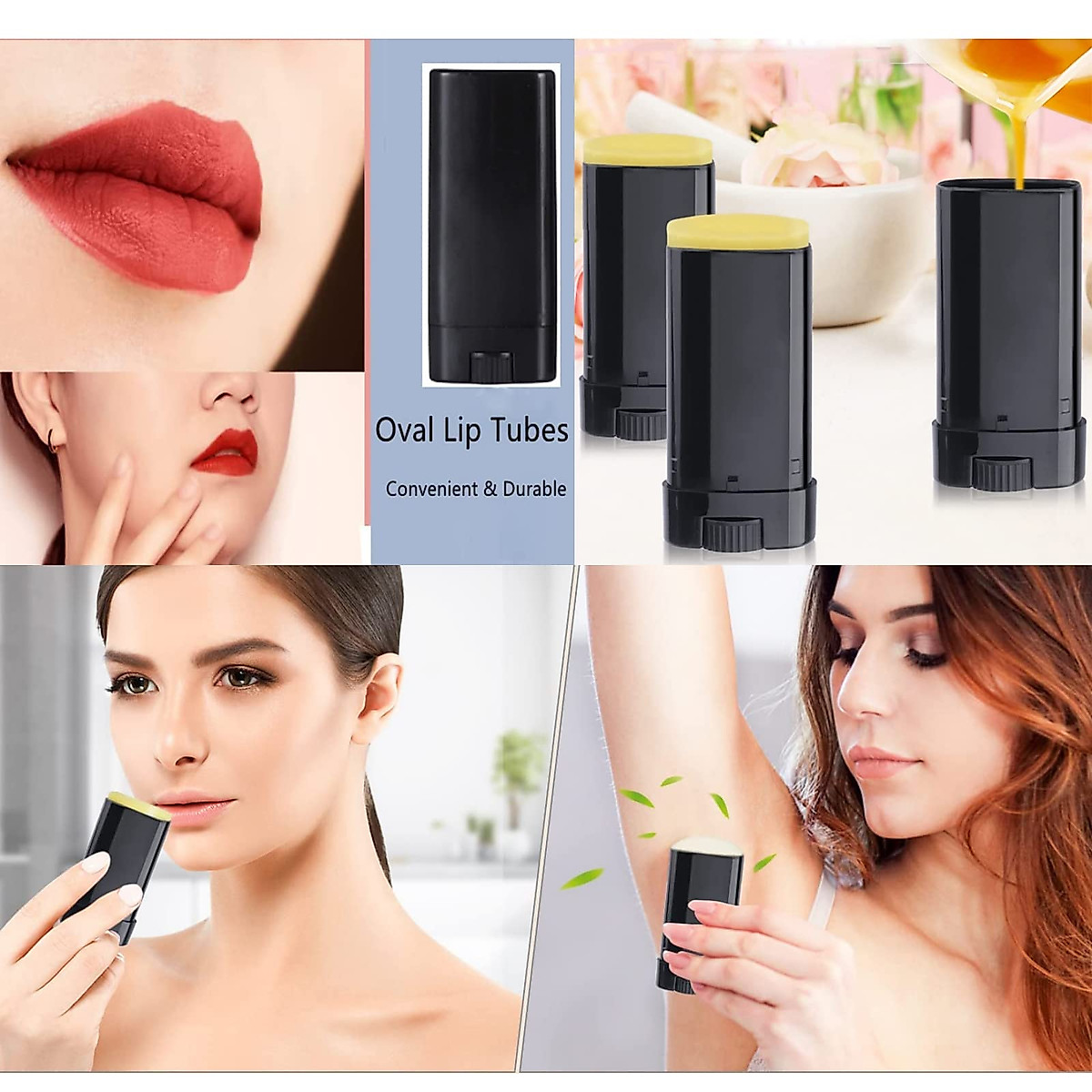 Minsily 20 PCS 15ml Empty Plastic Oval Deodorant Containers Oval Lip Balm Tubes 0.5 Oz Deodorant Sticks Containers Oval Twist-Up Tubes BPA-Free for DIY Homemade Crayon Chapstick Vials Holder(Black)