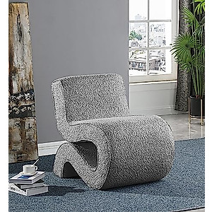 Meridian Furniture 599Grey Desiree Collection Modern | Contemporary Boucle Fabric Upholstered Accent Chair with Rich Grey Boucle Fabric, Curved Design, 22.5" W x 29" D x 28.5" H, Grey