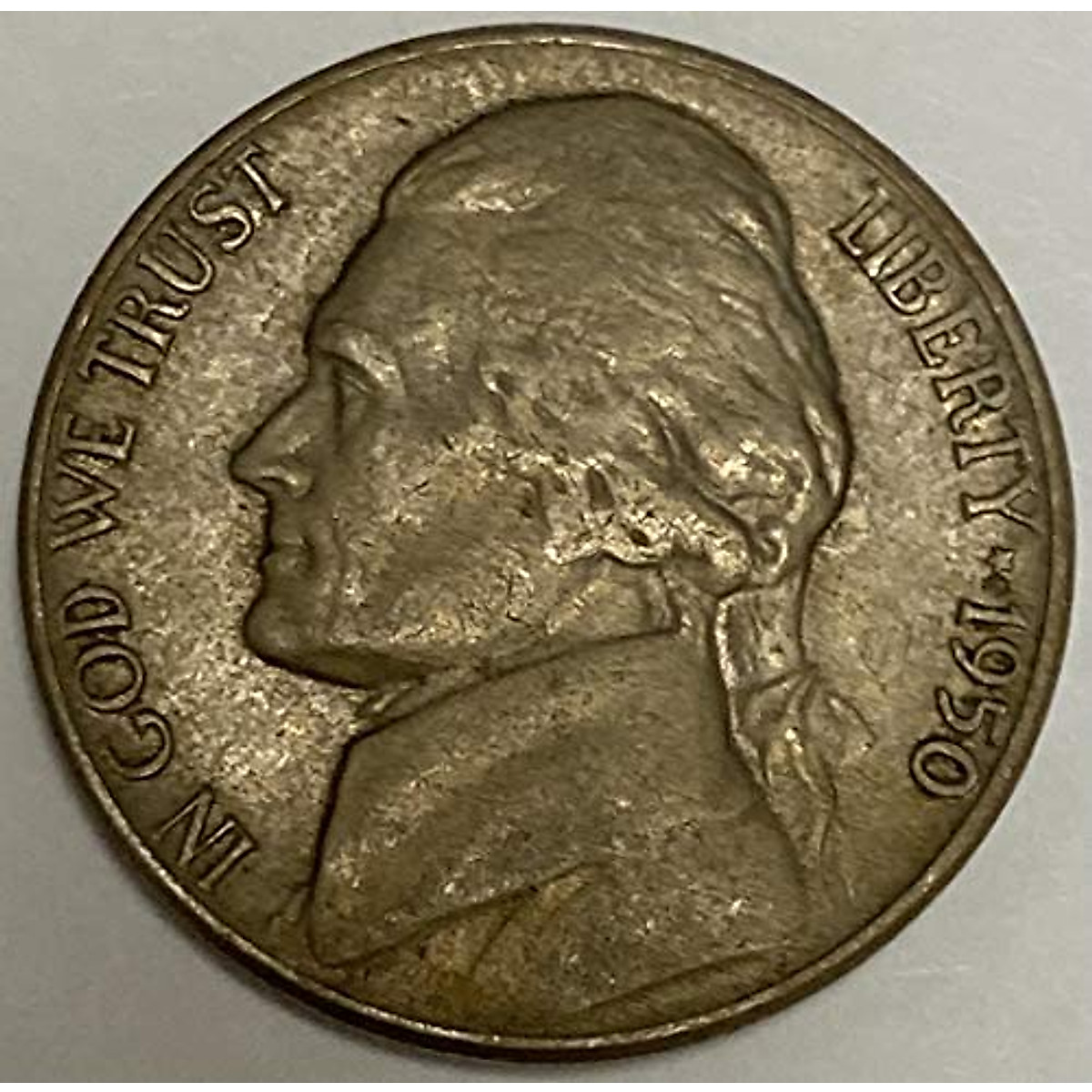 1950 P Jefferson Nickel Average Circulated Five-Cent Piece