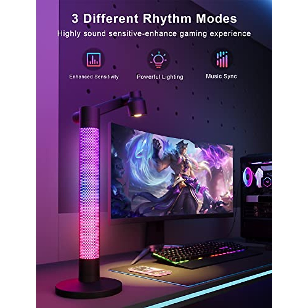 HCYHNB Smart Table Lamp Works with Alexa Google Home, Swing Arm Desk Lamp with Rotatable Body, APP Control DIY Lighting Modes & Music Sync, Dimmable Night Light for Kids Adults