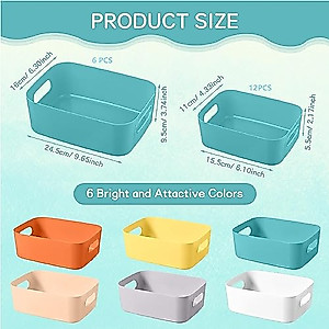 Uiifan 18 Pcs Plastic Storage Bins Small Storage Basket Pantry Baskets Containers Bathroom Baskets for Organizing Organizer with Handles for Kitchen Cupboard Box