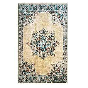 SUPERIOR Distressed Traditional Oriental Medallion Non-Slip Indoor Washable Area Rug, 8' x 10', Cream