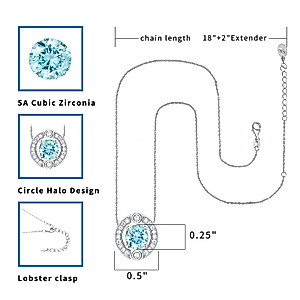 March Aquamarine Pendant Birthstone Necklace - 925 Sterling Silver Dainty Birthstone Necklaces with Solitaire Round Cubic Zirconia Anniversary Birthday Gifts for Women Mom Wife Her