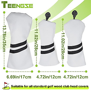 TEENGSE 3PCS PU Leather Golf Cover, Golf Club Head Covers Set with Classic Stripes for Protecting Wood Hybrid Golf Clubs, Waterproof and Lightweight