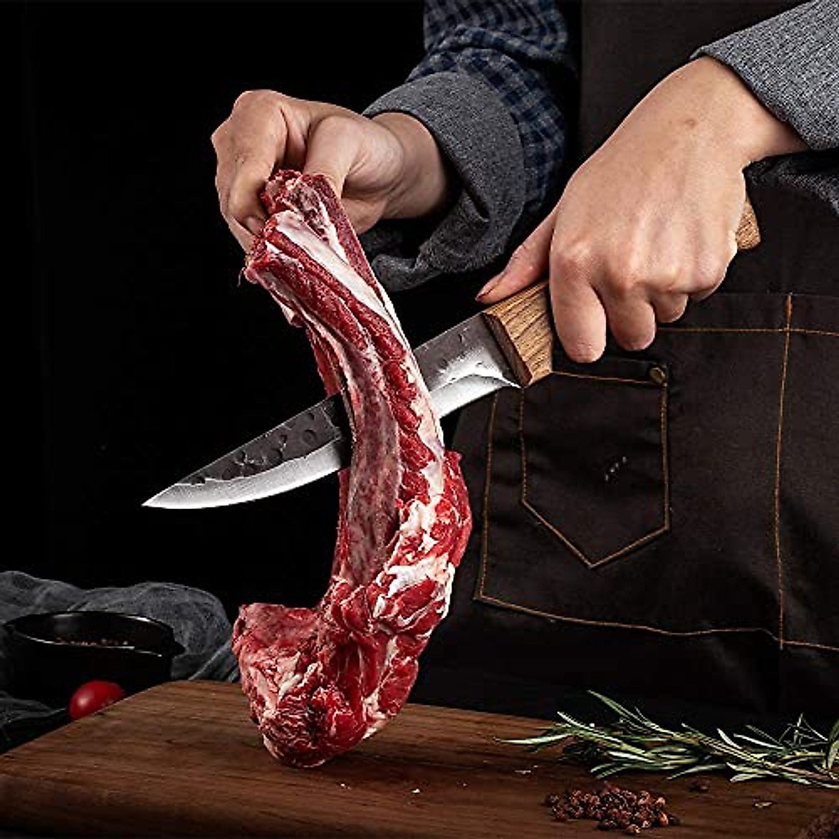 LYUSan 6.3" Meat Cleaver Knives Hand Forged Boning Knife handmade Multipurpose Cleaver Kitchen Knives for Camping, Grill Carbon Steel