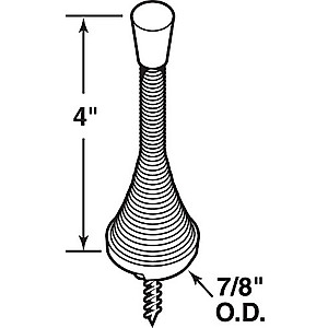 Prime-Line MP9158 Door Stop, 4 inch Reach, Spring Steel, Brass Plated, Heavy Duty, Flexible Wire, Rubber Tip, Baseboard Mount, Pack of 5