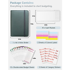 A6 Budget Binder with 10 Zipper Envelopes, PU Leather Money Binder Organizer for Cash Envelope Binder for Budgeting, Savings Binder with Budget Sheets & Stickers, Budget Organizer for Cash