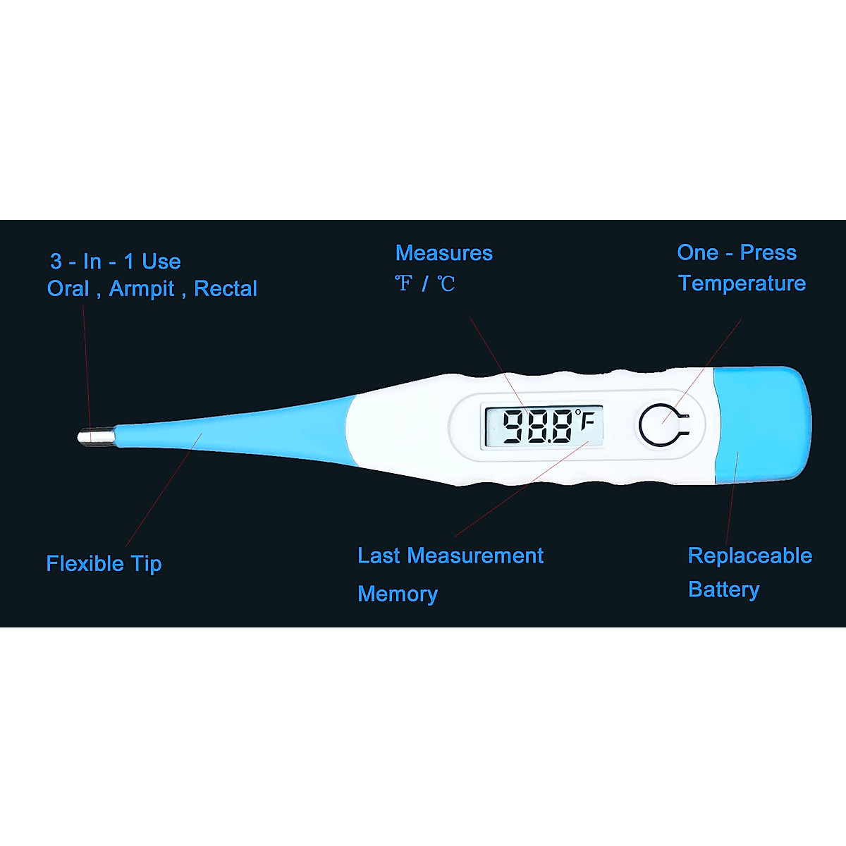 BESTWYA Oral Thermometer, Digital Thermometer for Oral, Rectal or Under Arm Use (A, Pack of 4)